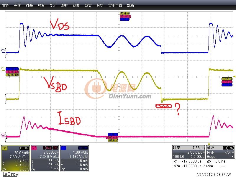 请教Flyback 中DCM模式下 输出肖特基整流管的波形-电源网
